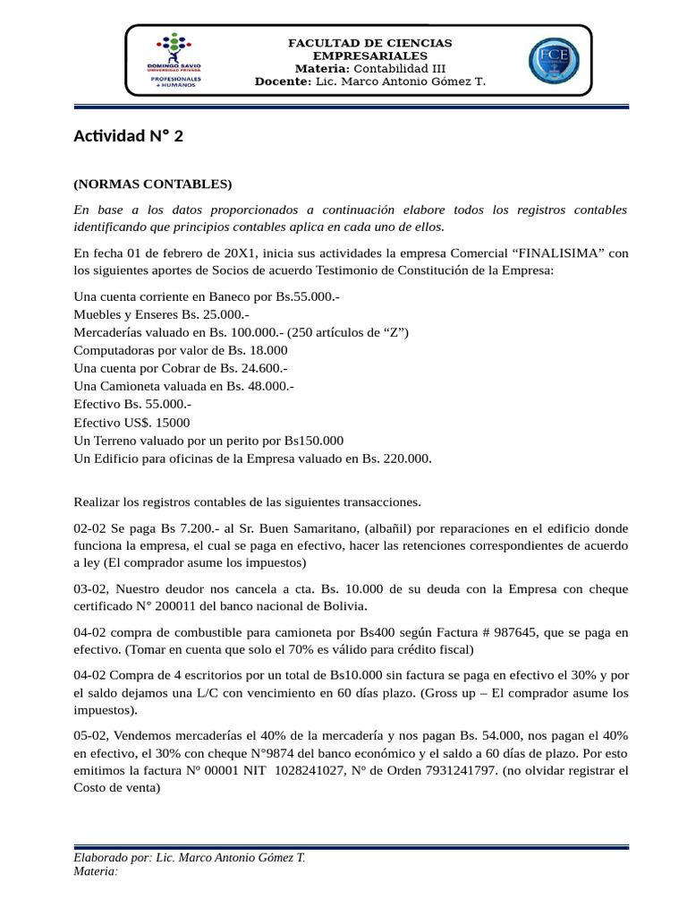 Actividad # 1 Registros Contables Norma 1 | PDF | Contabilidad | Cheque