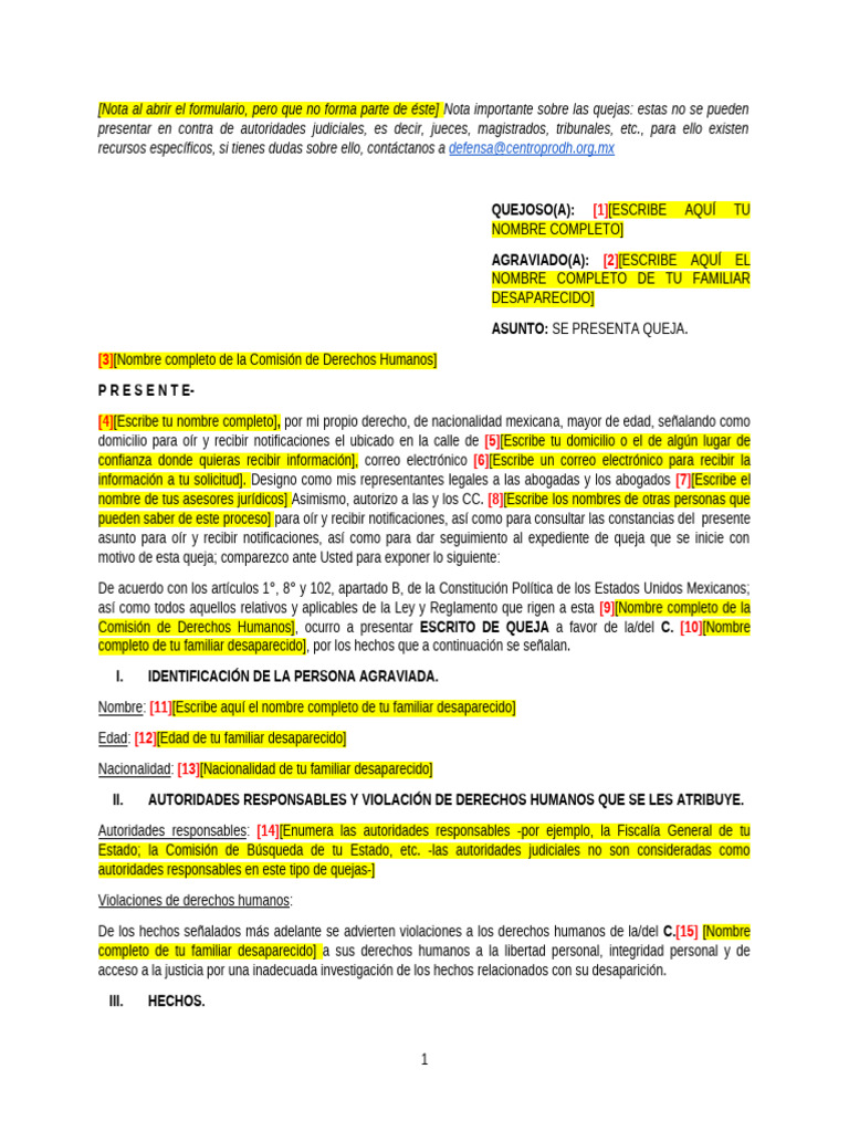 Formato 12 - Queja CNDH o Estatales | PDF | Gobierno | Justicia
