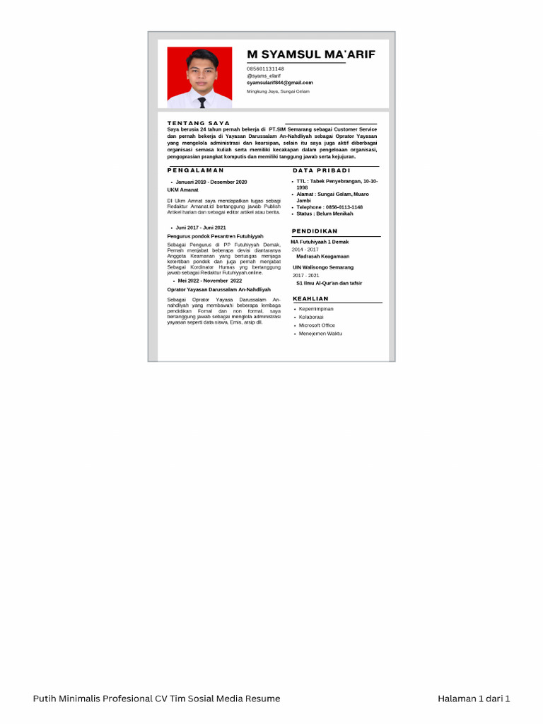 Putih Minimalis Profesional CV Tim Sosial Media Resume (1) | PDF