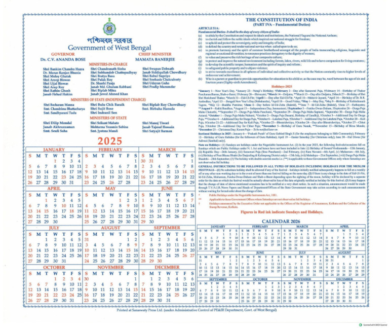 WB Govt. Calendar 2025 (1) - 1 | PDF