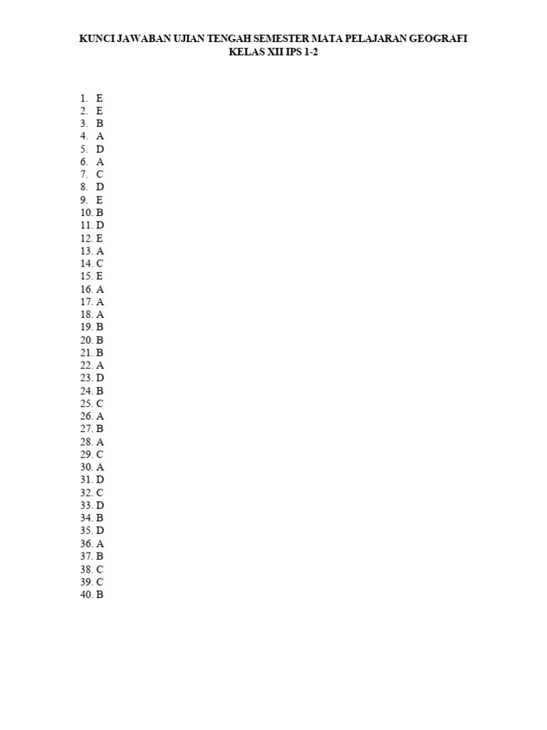 Kunci Jawaban Uas Geografi Kelas Xii Ips | PDF