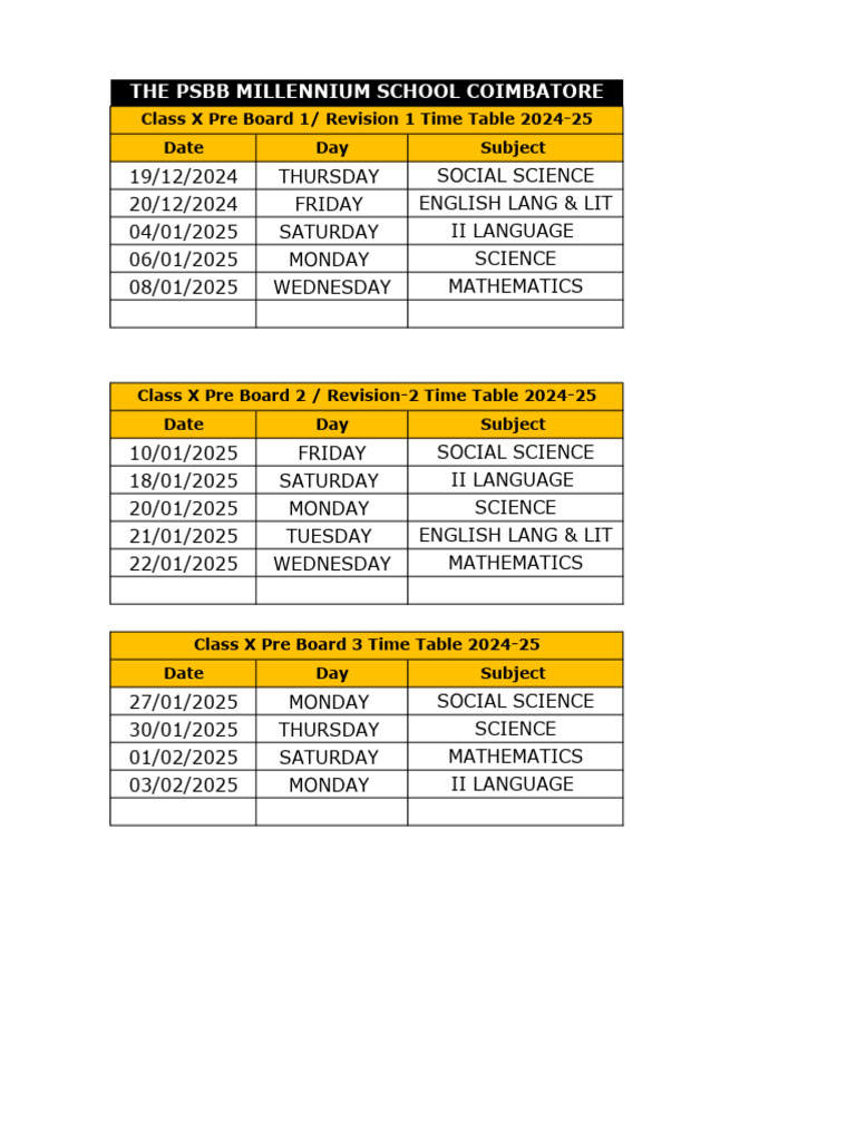 X STD Revision and Pre Board Time Table 2024-251733207189 | PDF