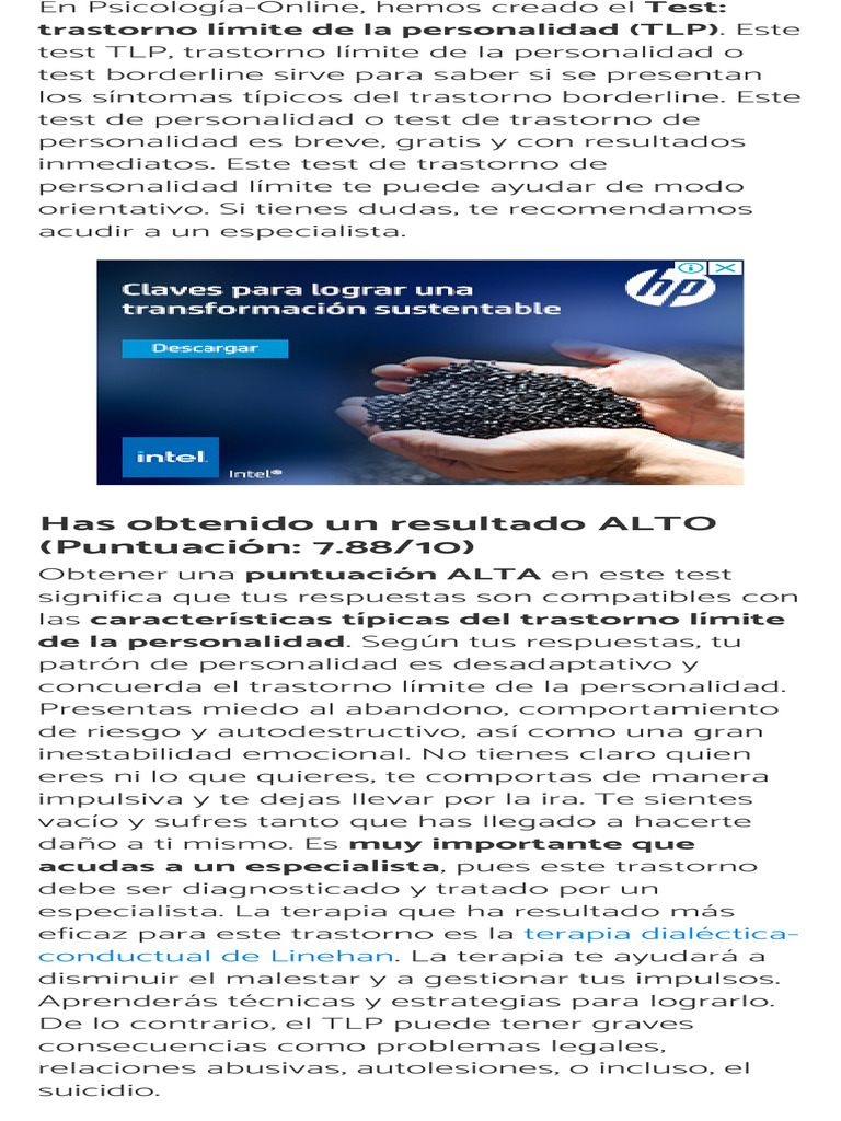 Test TLP: Diagnóstico y Consejos | PDF | Trastorno límite de la ...