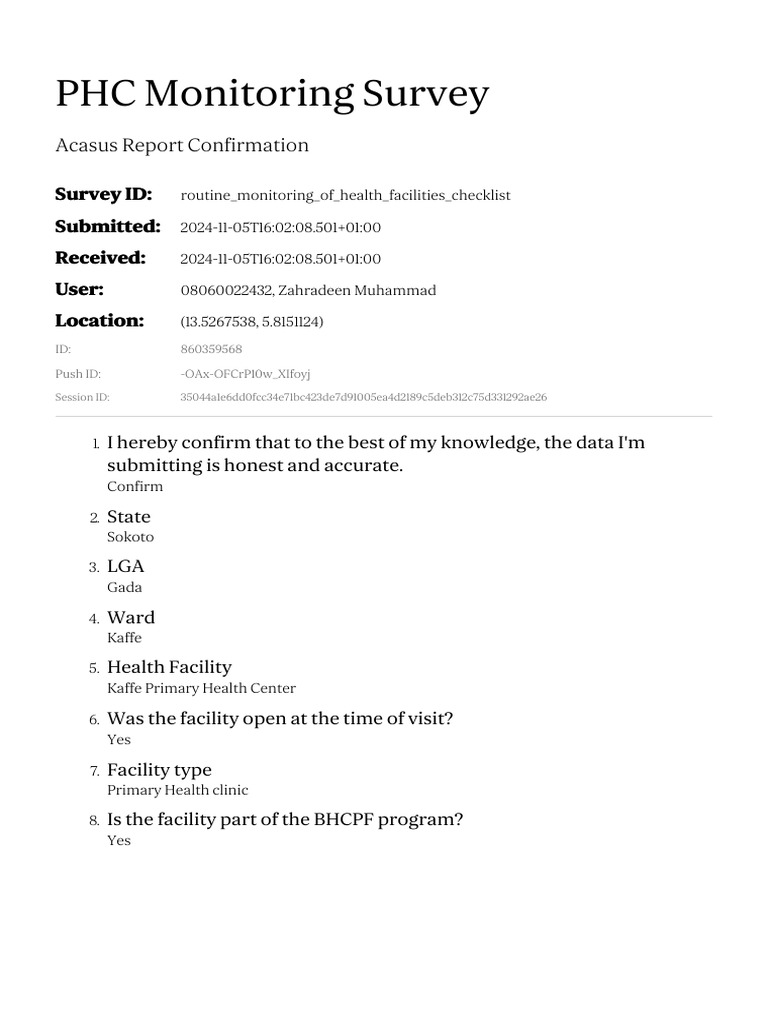Report PHC Monitoring Survey 2024-11-05 | PDF | Drugs | Clinical Medicine