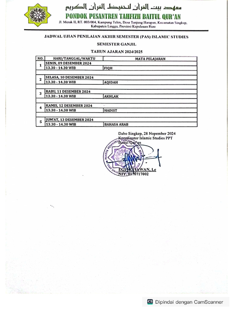 JADWAL PAS IS UNIT SMA, PPS DAN TAKHASSUSH | PDF