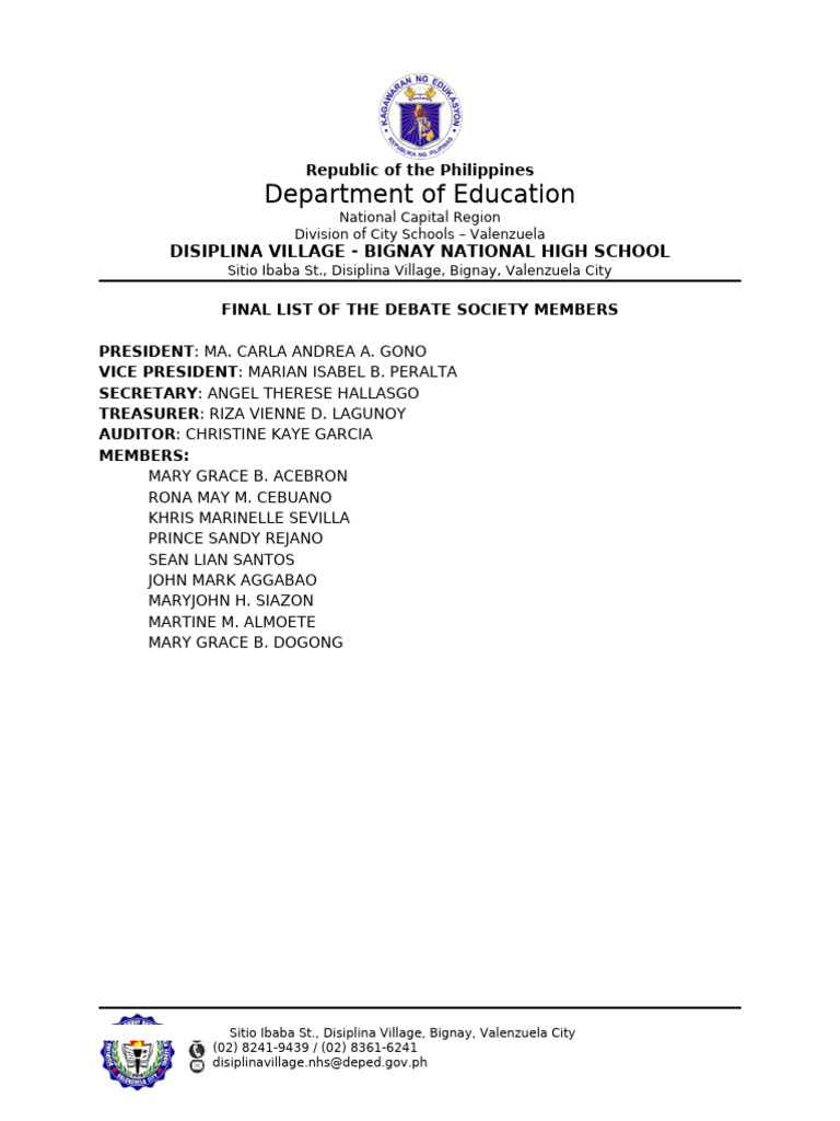 Debate Society Members List 2023 | PDF