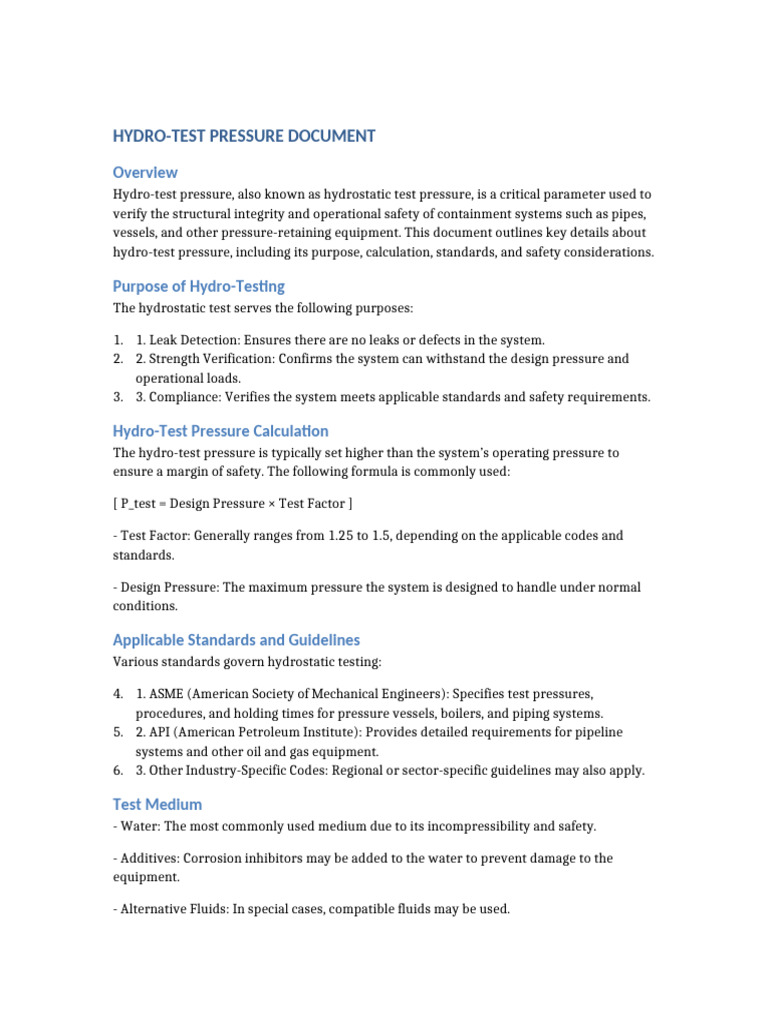 Hydro-Test Pressure Document | PDF | Applied And Interdisciplinary ...