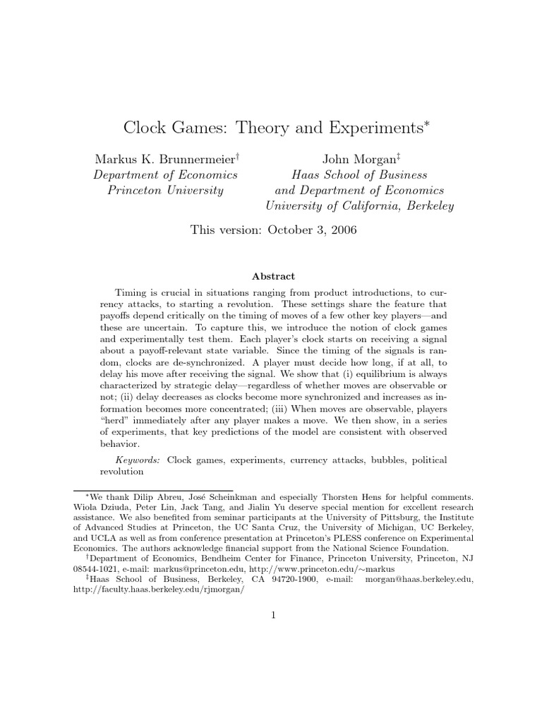 Clock Games Theory and Experiments | PDF | Experiment | Theory