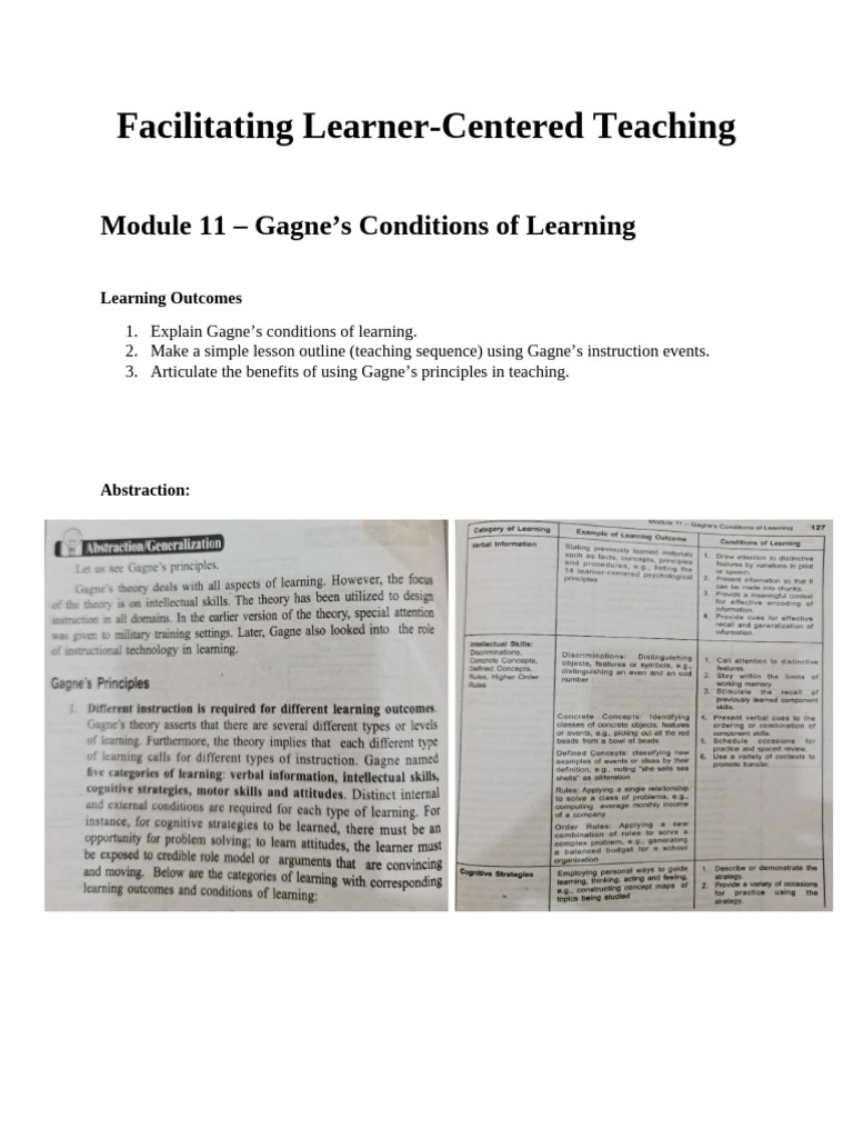 Gagne S Conditions For Learner Centered Teaching Pdf