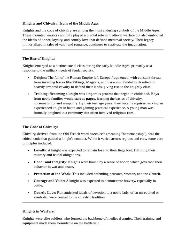 Knights and Chivalry | PDF | Knight | Chivalry