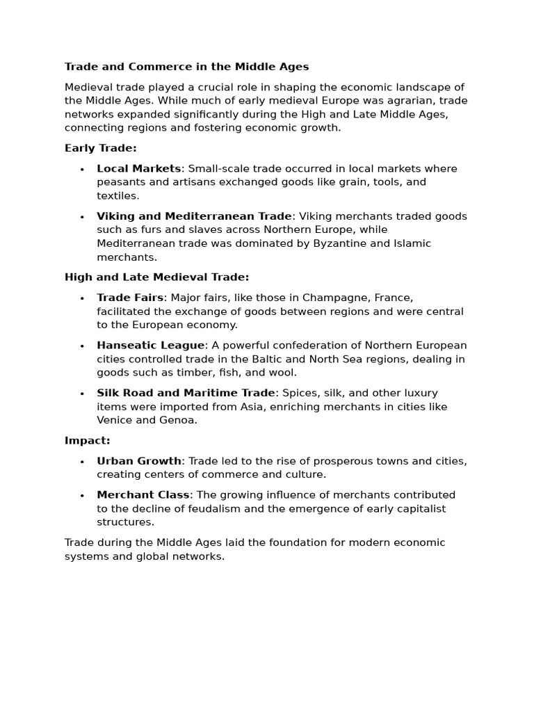 Trade and Commerce in The Middle Ages | PDF