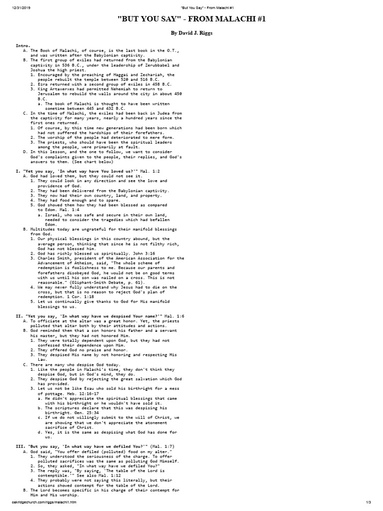 _But You Say_ - From Malachi #1 | PDF | Ezra