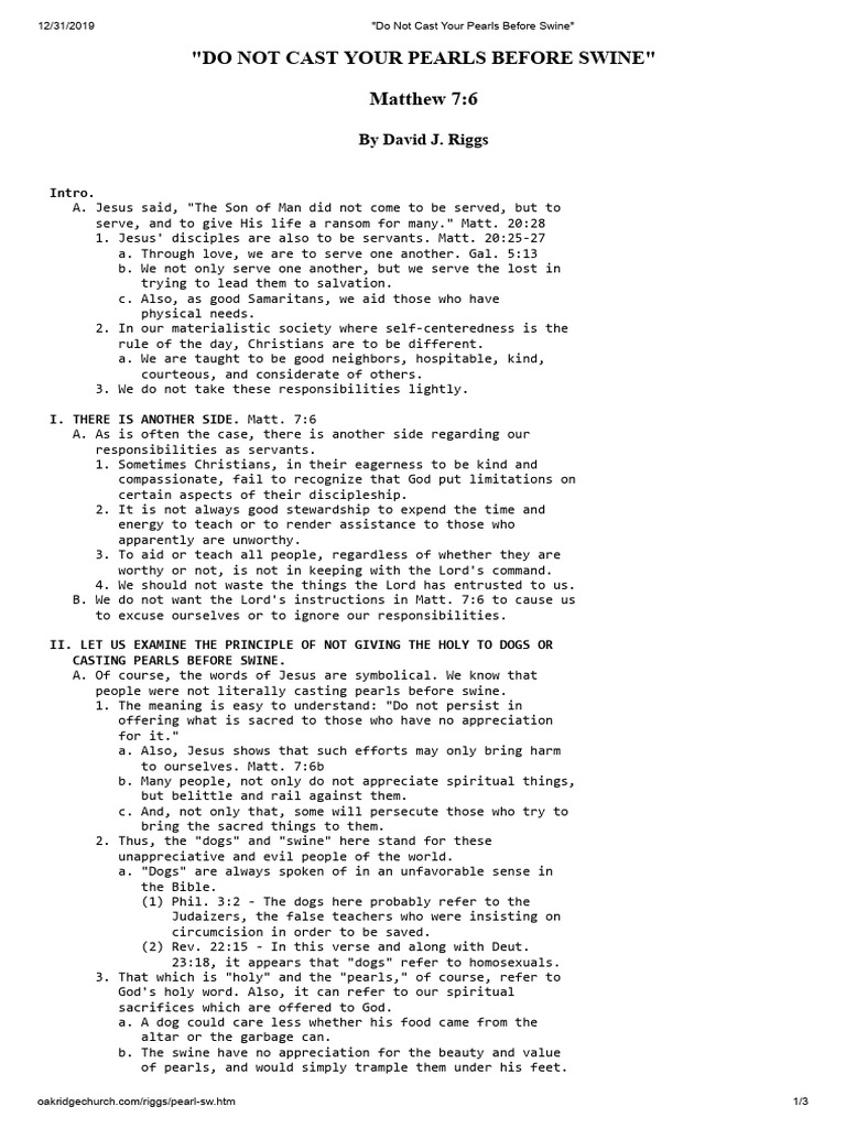 Do Not Cast Your Pearls Before Swine | PDF | Jesus | Disciple ...