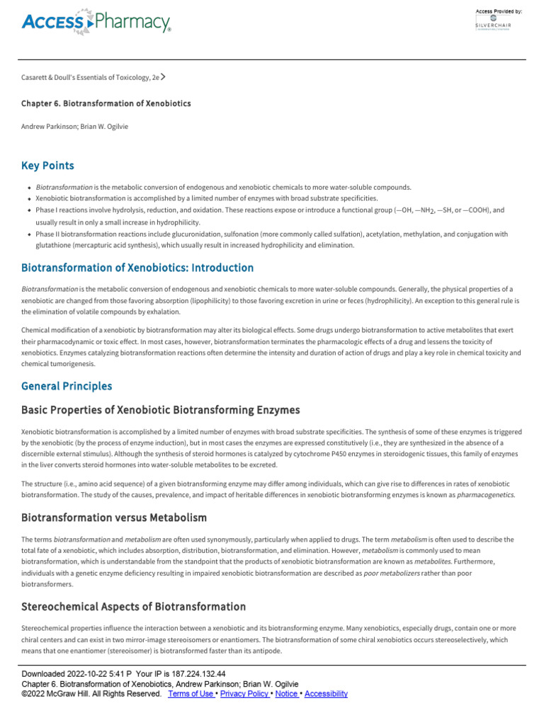 Chapter 6. Biotransformation of Xenobiotics | PDF | Cytochrome P450 | Drug Metabolism