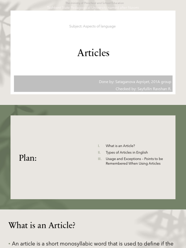 Understanding English Articles: Types & Usage | PDF | Noun ...