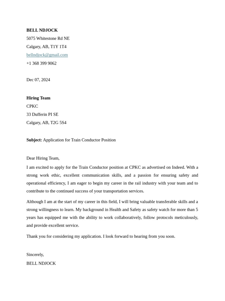 Application for Train Conductor Position | PDF