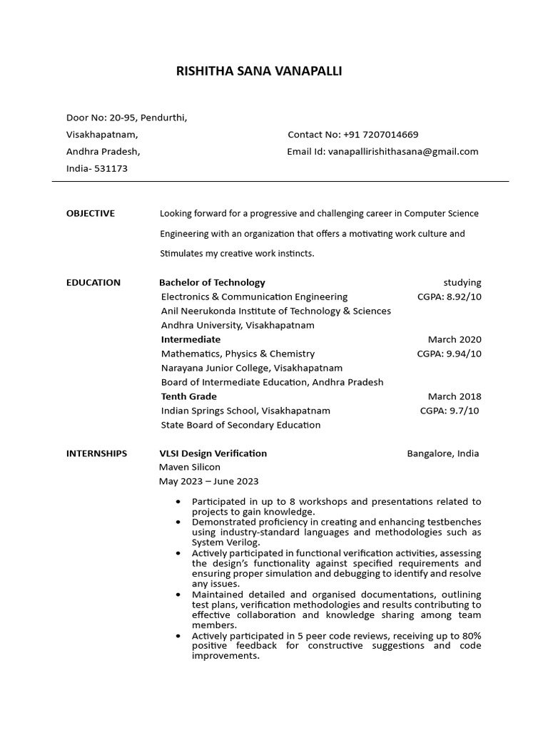 Rishitha resume | PDF | Communication | Computing