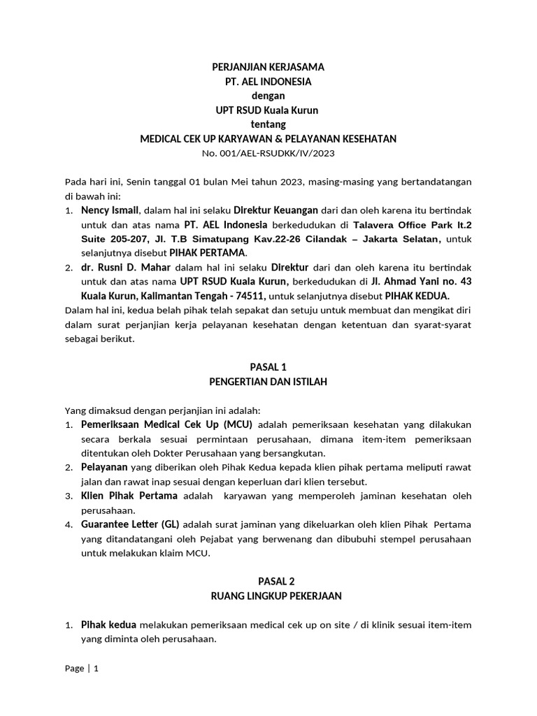 2023.10.04 - Draft Perjanjian Mcu & Fasker - Rsud Kuala Kurun (Kalteng ...