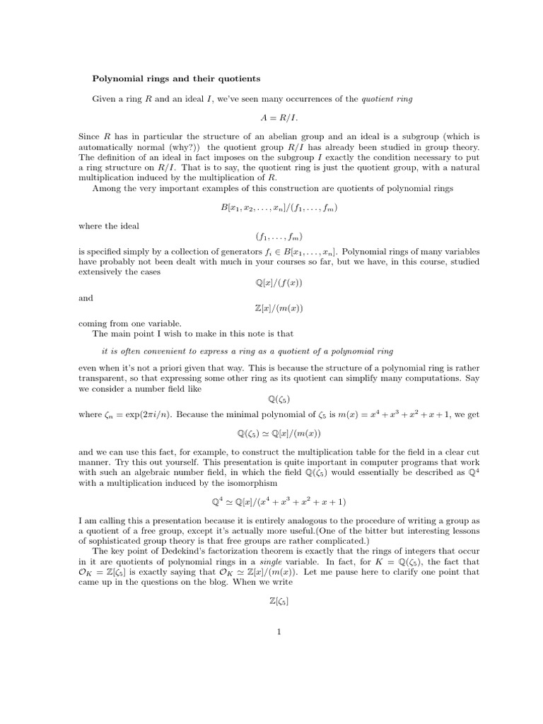 Quotient | PDF | Ring (Mathematics) | Field (Mathematics)
