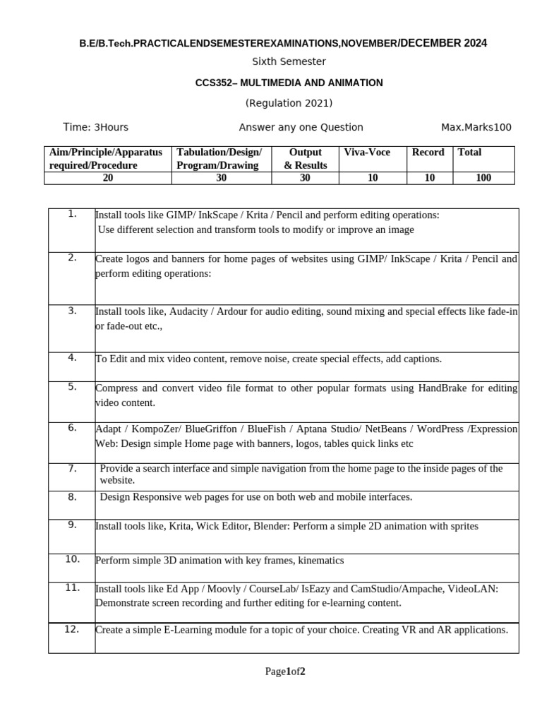 Multimedia and Animation Practical Exam | PDF