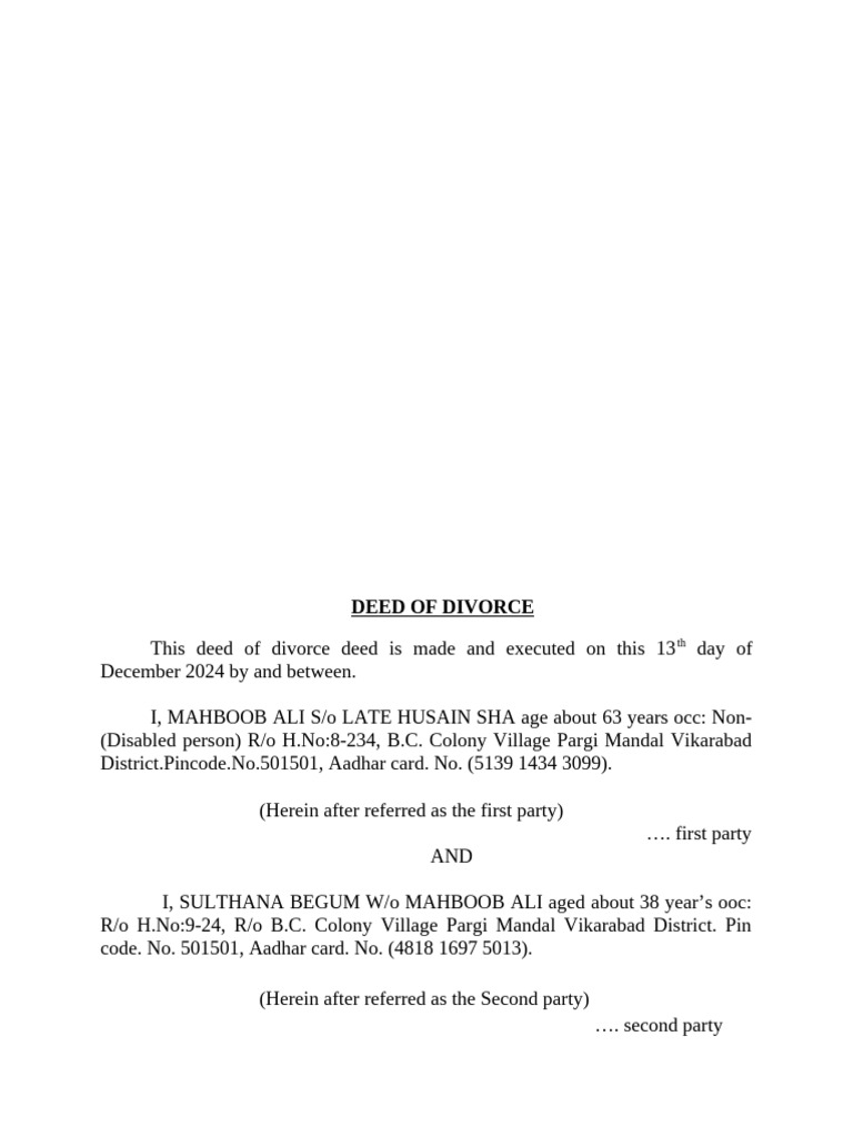 Affidavit For The Mutual Divorce 13-12-2024 | PDF | Divorce | Common Law