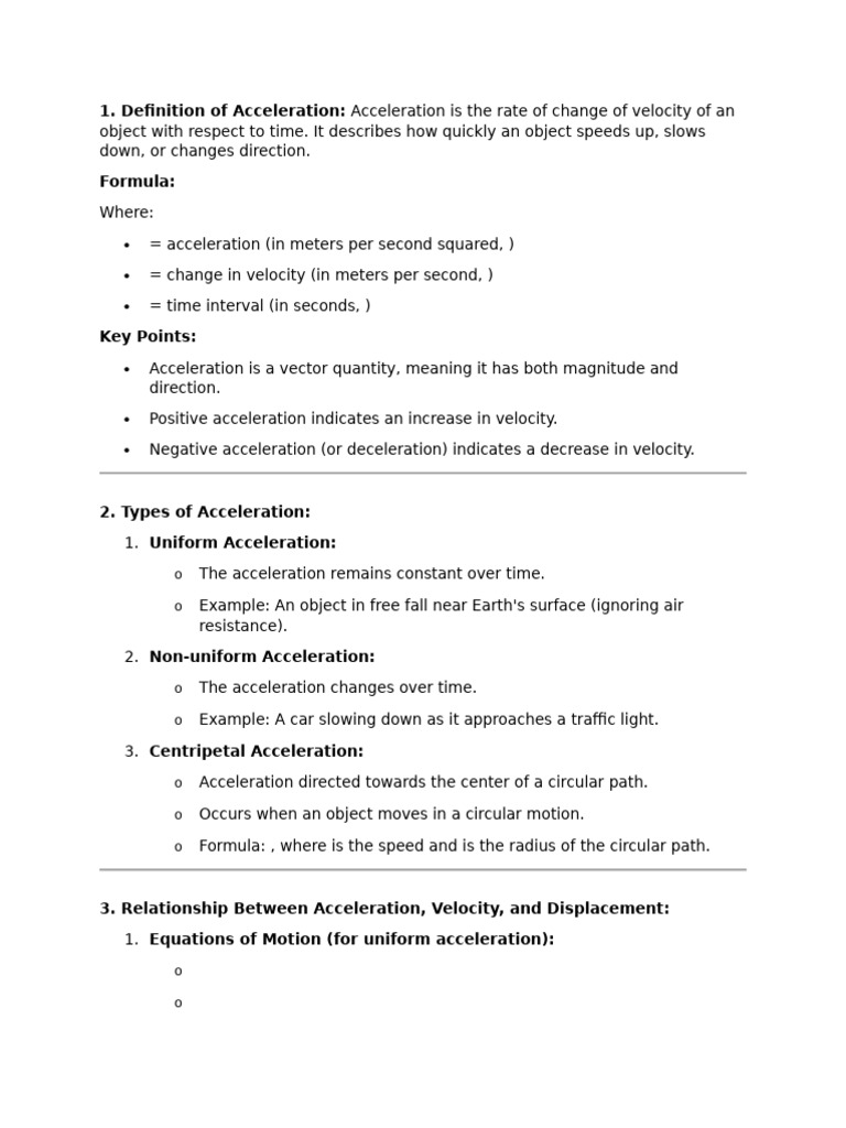 Acceleration Class Note | PDF | Acceleration | Velocity