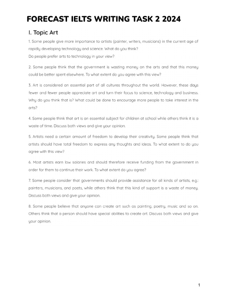 Forecast Ielts Writing Task 2 2024 | PDF