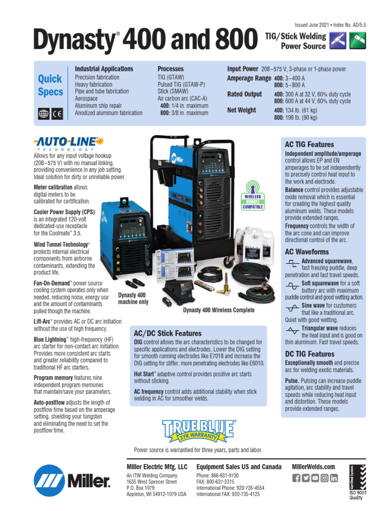 AD55 Dynasty 400 and 800 English | PDF | Welding | Construction