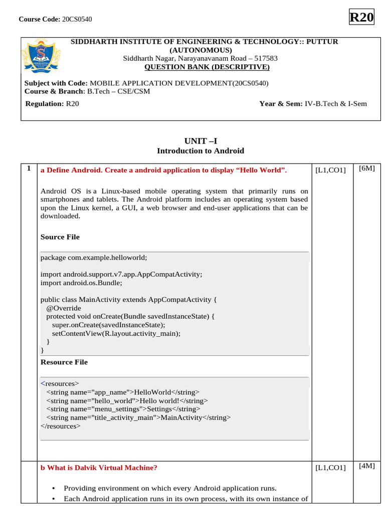Mad Question Bank(r20) - With Answers | PDF | Channel Access Method | Eclipse (Software)