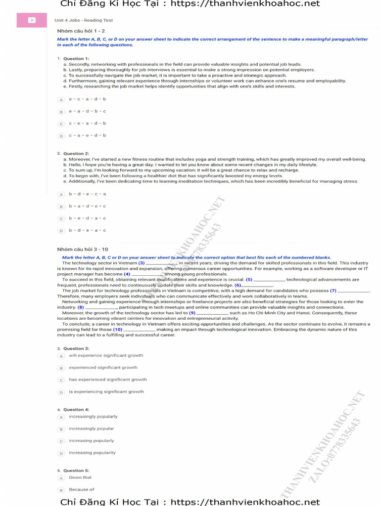 Unit 4 Jobs - Reading Test | PDF