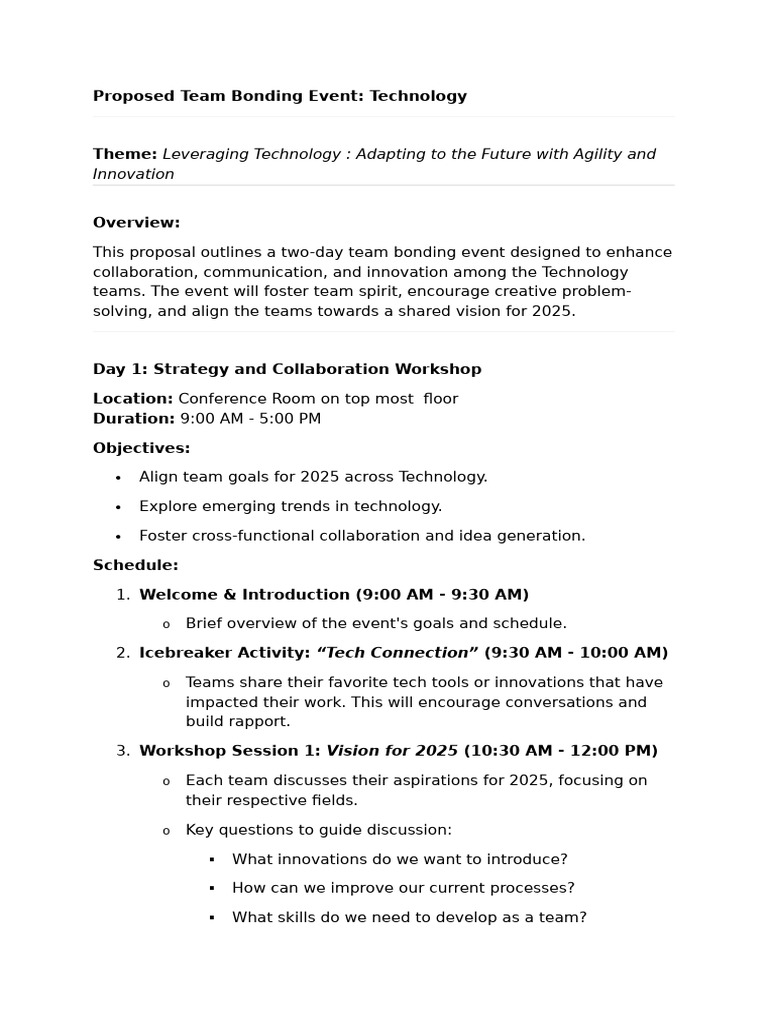 Proposed Team Bonding Event | PDF | Innovation | Business