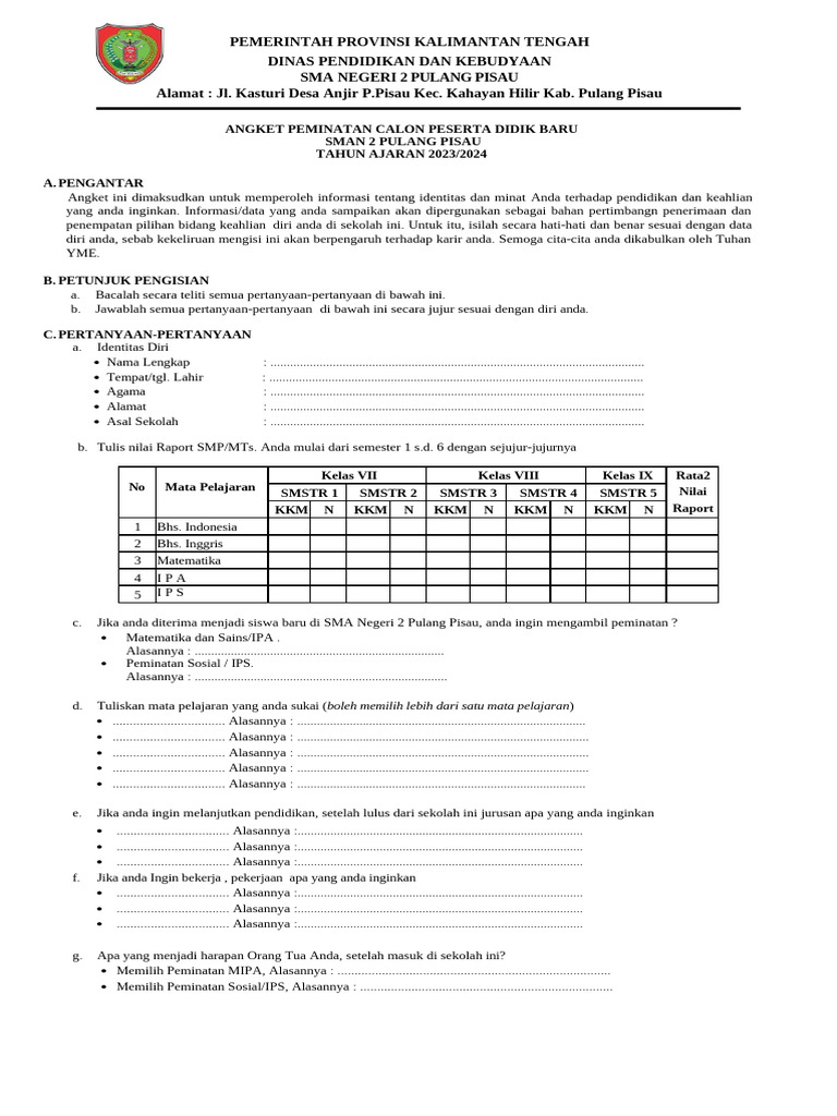 Angket Peminatan | PDF