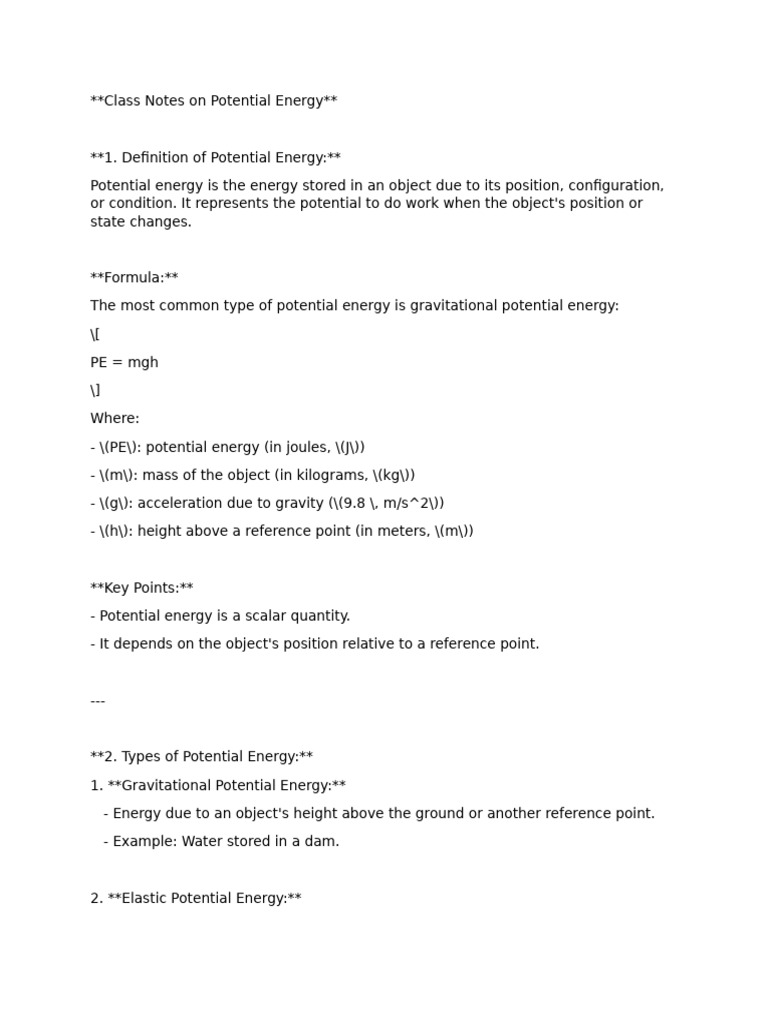 Potential Energy Notes | PDF | Potential Energy | Nature