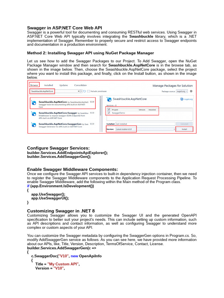 Part - 7 Swagger in ASP - NET Core Web API | PDF | Computing | Software