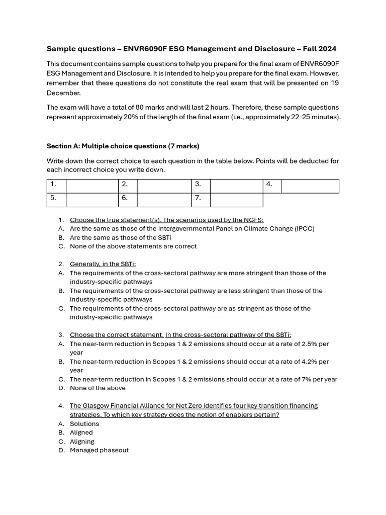 ENVR6090F ESG Exam Sample Questions | PDF | Global Environmental Issues ...
