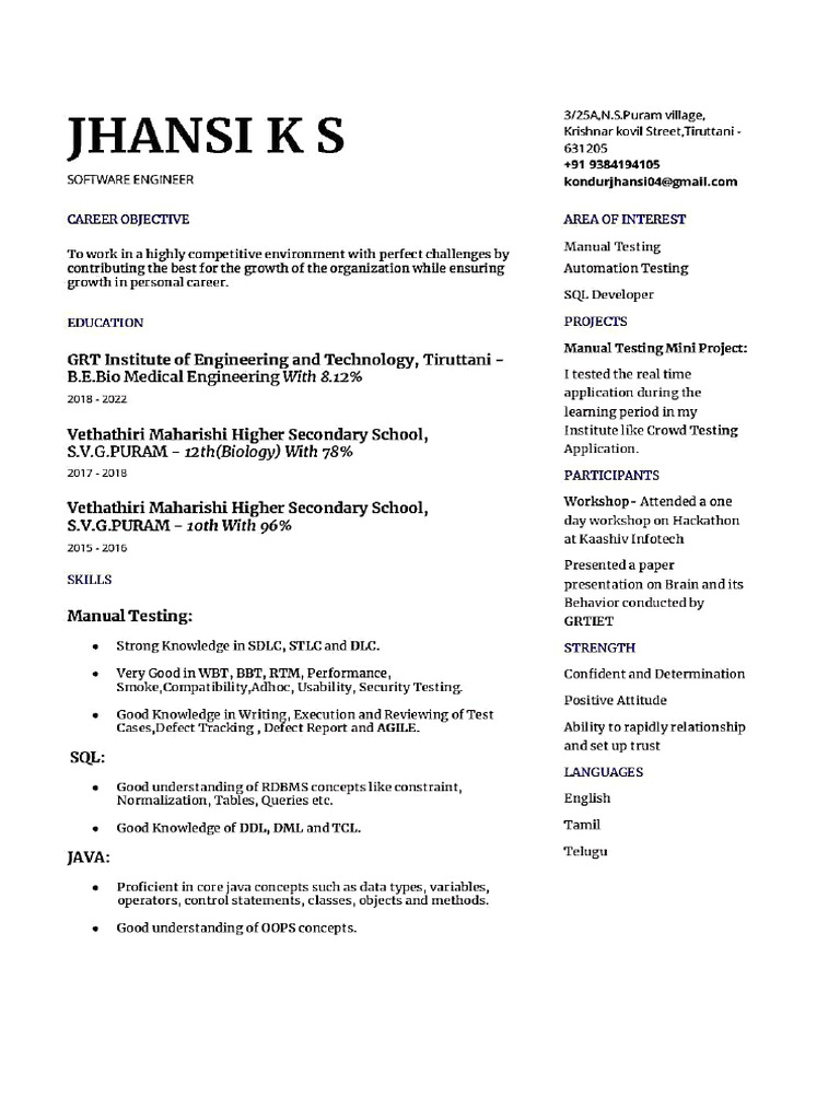 Jhansi Resume | PDF