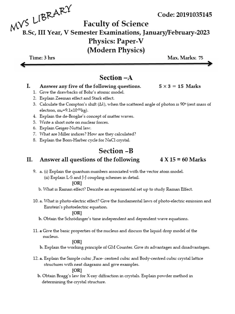 B.Sc. - Sem V - Modern Physics (P-V) | PDF