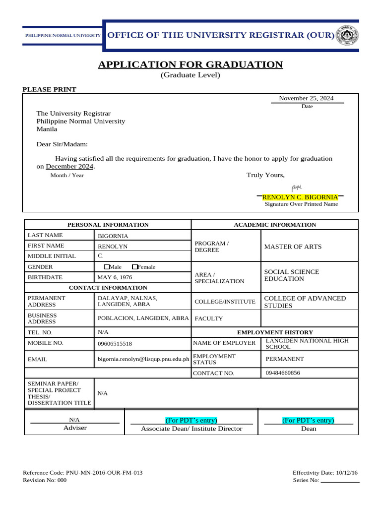 Grad Application Form | PDF | Thesis | Academic Publishing