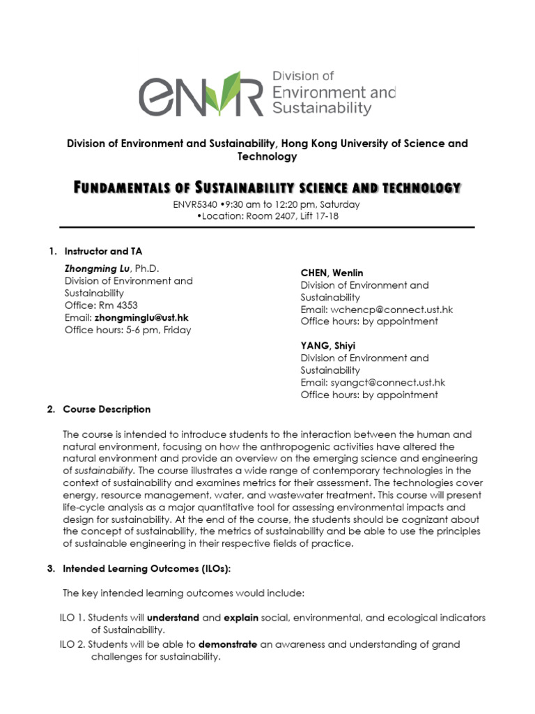 Syllabus - ENVR - 5340 - Fundamentals of Sustainability Science and Technology - 24fall ...