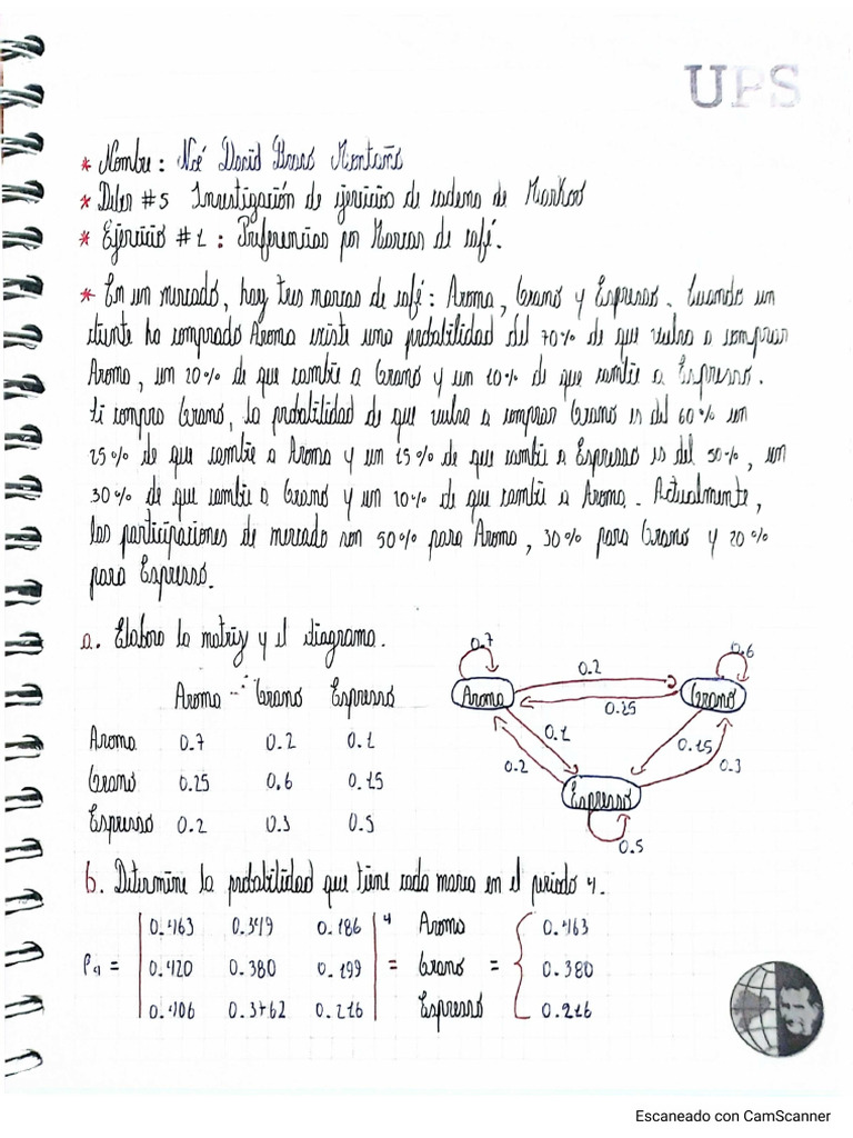 Deber # 5 Investigacion de Ejercicios de Cadena de Markov | PDF