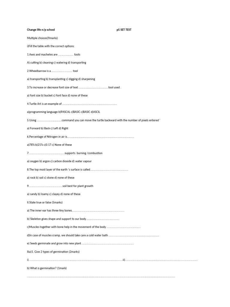 TEST I P5 SET 2024 | PDF | Combustion | Germination