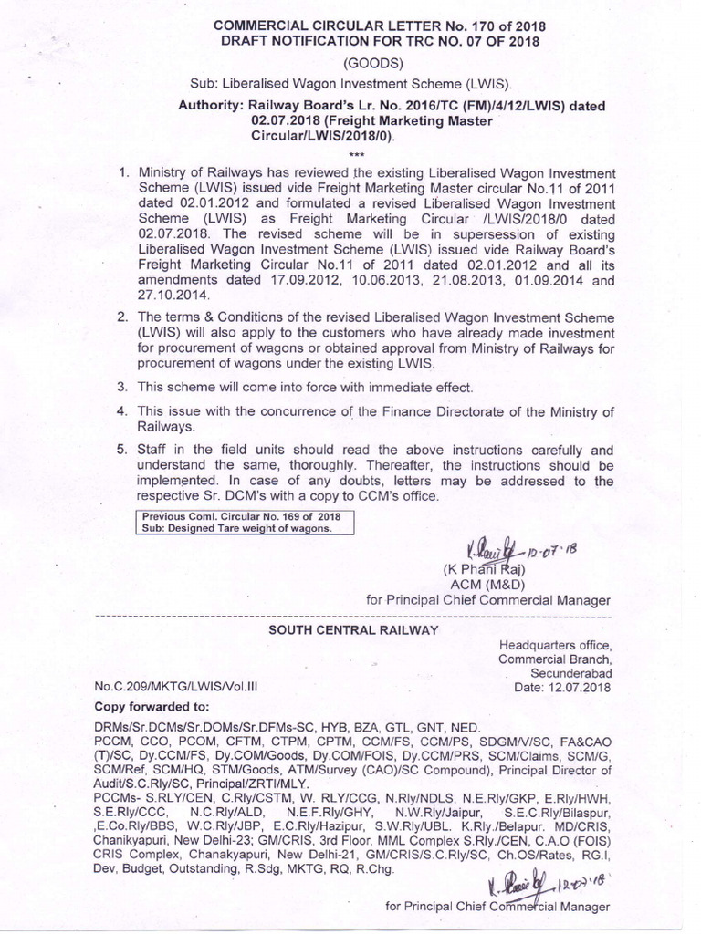 170 Liberalised Wagon Investment Scheme (LWIS) of 2018 | PDF