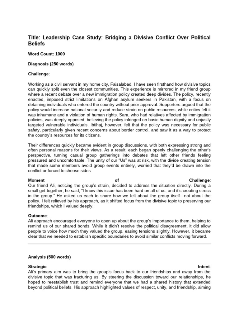 Leadership Case Study - Bridging A Divisive Conflict Over Political ...
