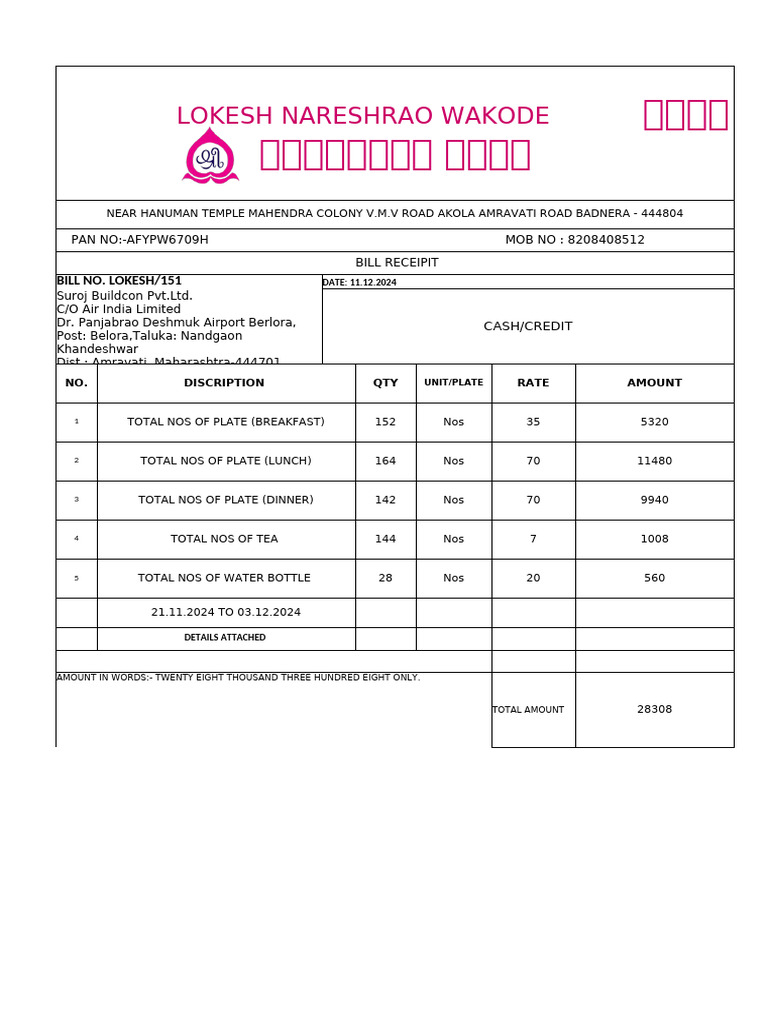 Staff Food - Bill | PDF