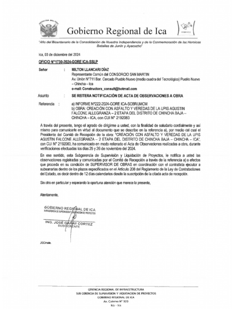 OFICIO N°1730-2024-GORE-ICA-SSLP (1) | PDF