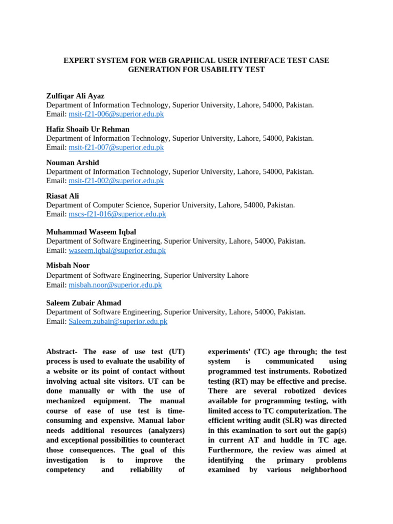 EXPERT SYSTEM FOR WEB GRAPHICAL USER INTERFACE TEST CASE GENERATION FOR ...