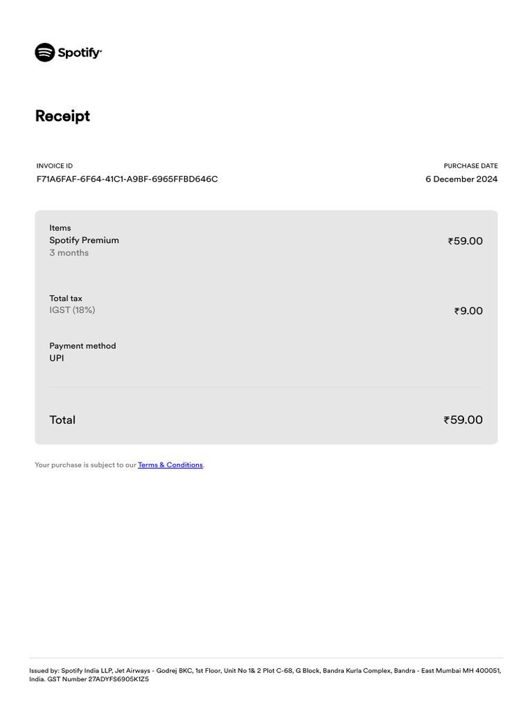 Spotify Premium Invoice - December 2024 | PDF