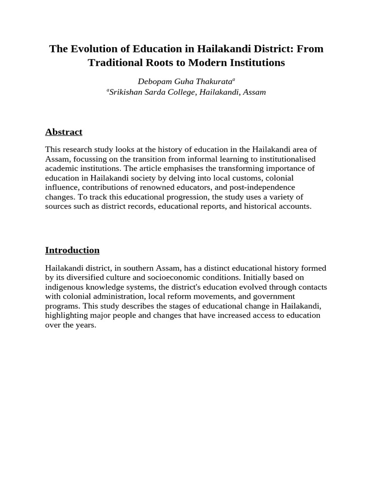 Education Evolution in Hailakandi District | PDF | Literacy | Teachers