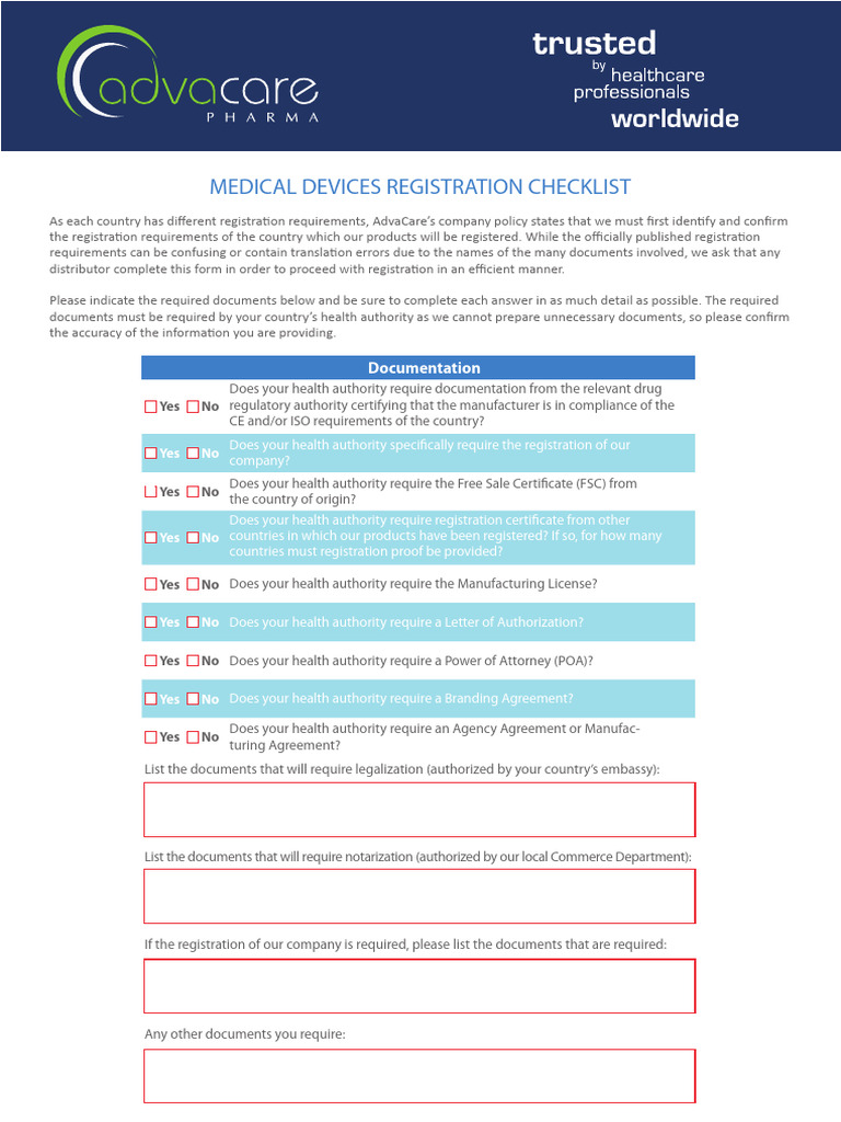 AdvaCare Medical Devices Registration Checklist | PDF