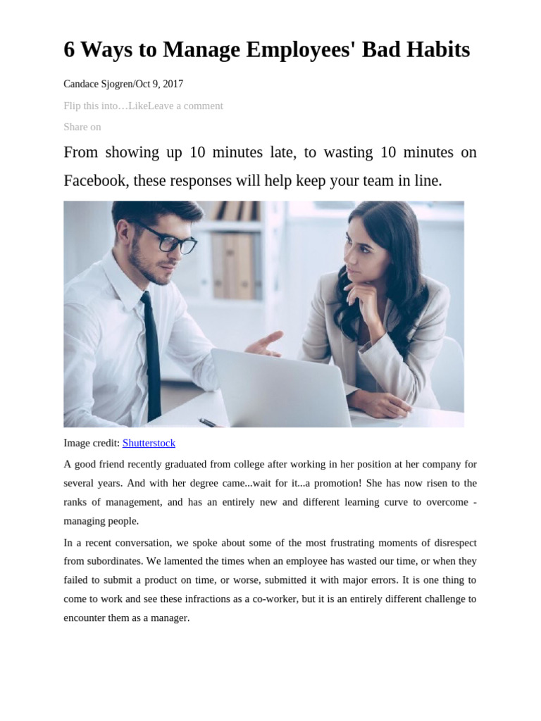 6 Ways To Manage Employees Bad Habits | PDF | Social Psychology ...